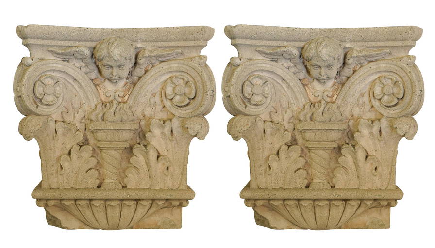 Pair Of Cast Concrete Architectural Capitals