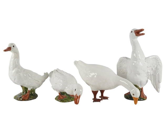 Four French Glazed Ceramic Geese