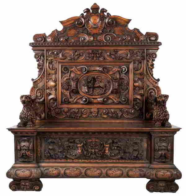 RENAISSANCE REVIVAL CARVED WALNUT HALL BENCH - May 22, 2022 | Abell ...