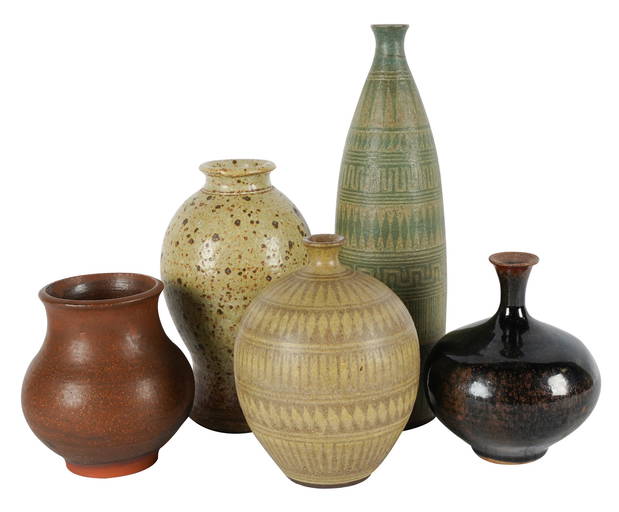 Five Studio Pottery Vases