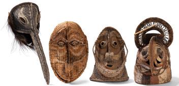 Four Assorted Papua New Guinea Fiber Yam Masks