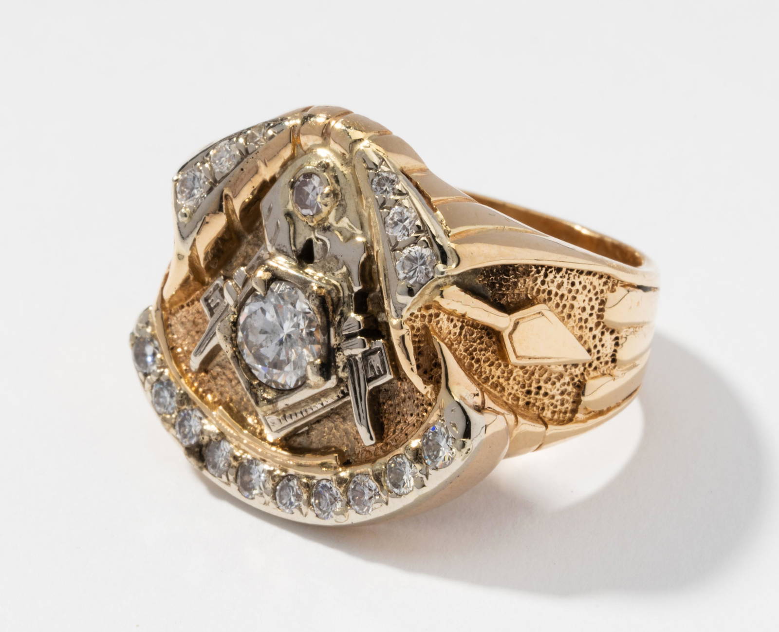 14 Karat Gold And Diamond Mason's Ring Auction