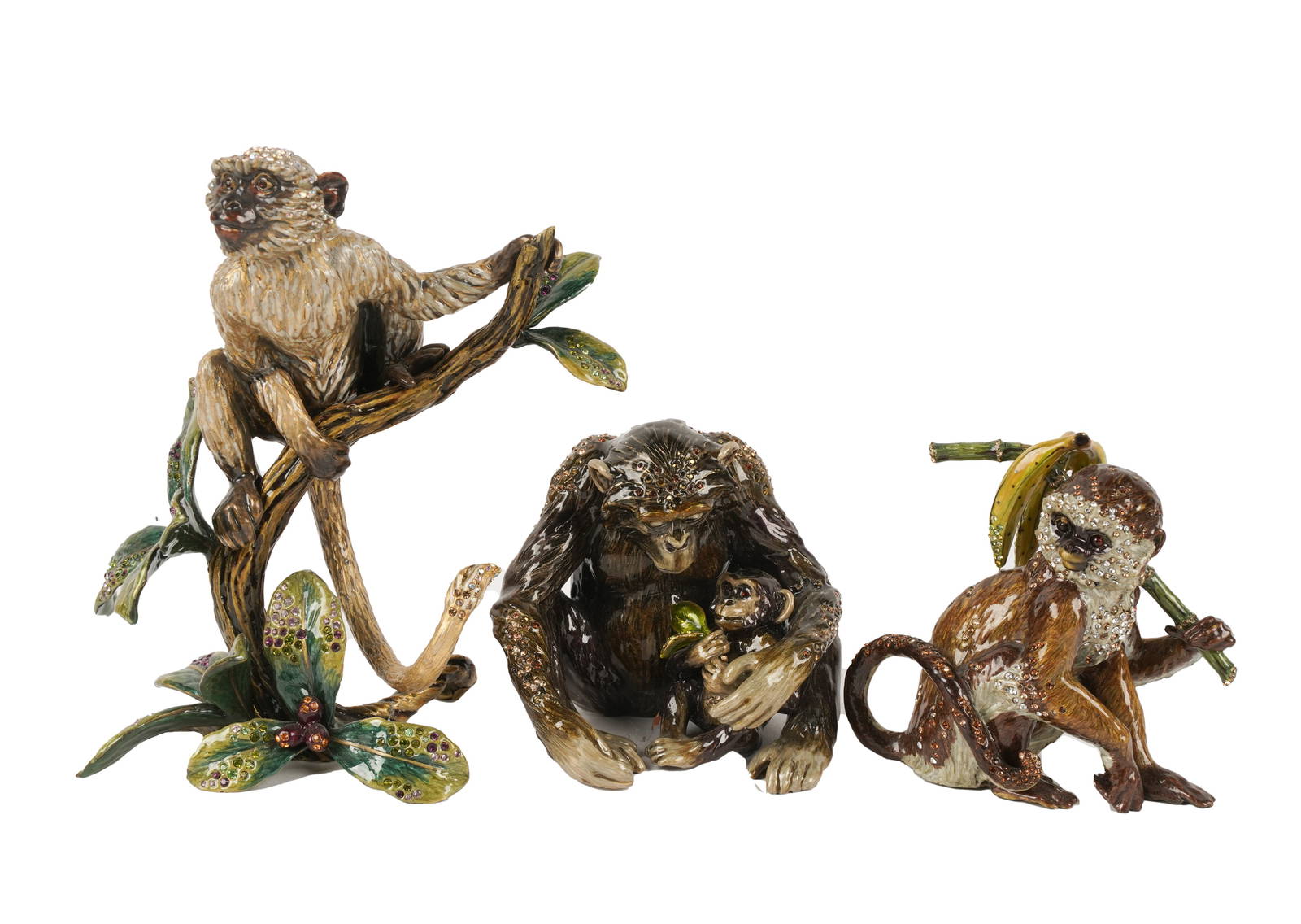 Group Of Three Jay Strongwater Enamel Monkey Figurines Auction