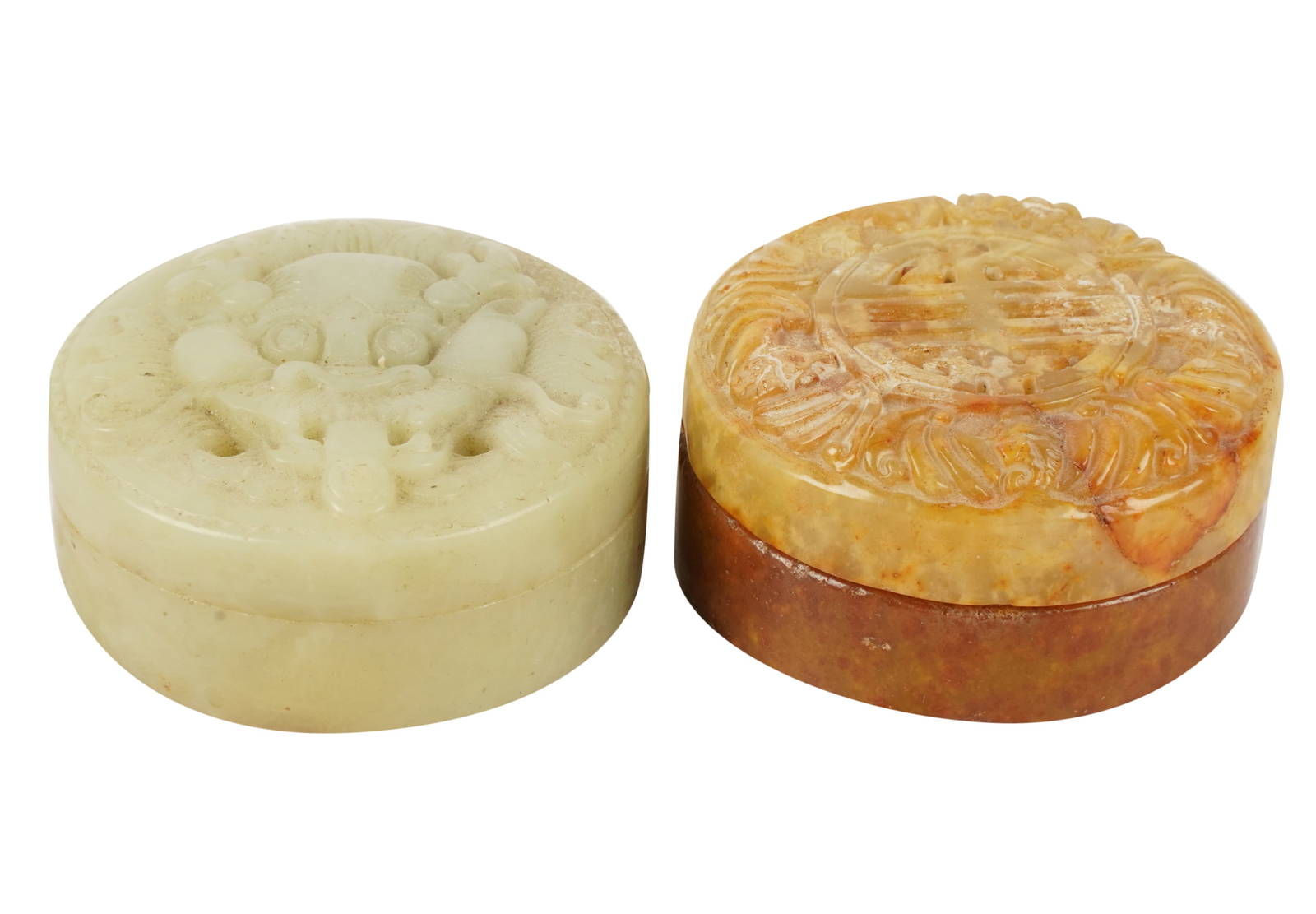 Two Chinese Carved Jade Boxes Auction