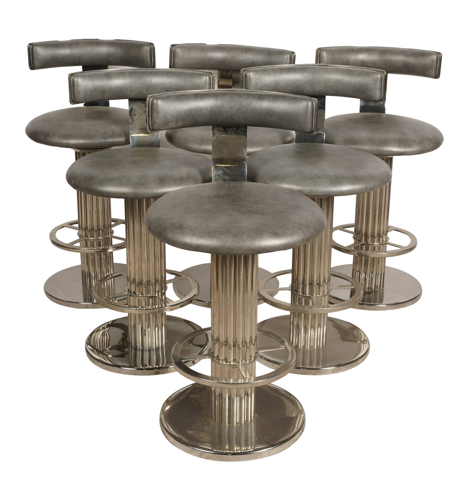 Set Of Six Chrome Counter Stools Auction