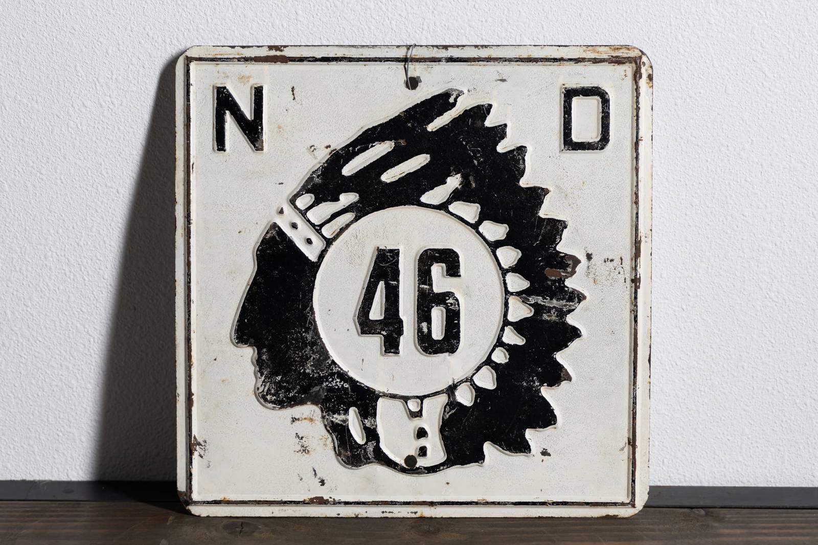 Original Retired North Dakota Red Tomahawk Route 46 Highway Sign Auction