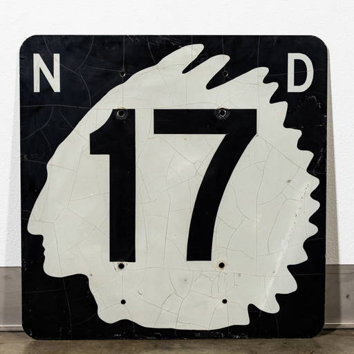 Original Retired North Dakota Red Tomahawk Route 17 Sign