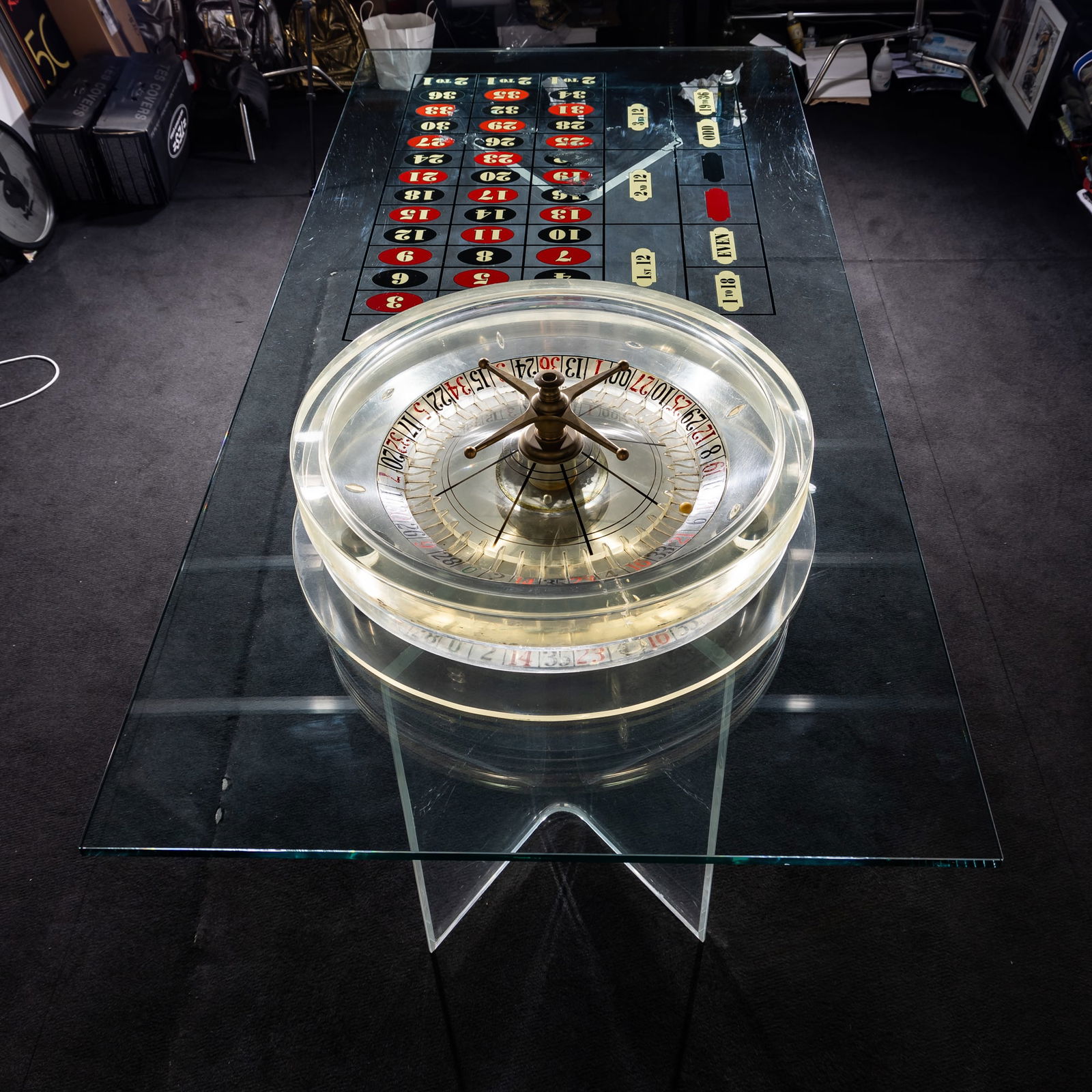Vintage Acrylic Roulette Wheel Mounted To Custom Glass Table Auction