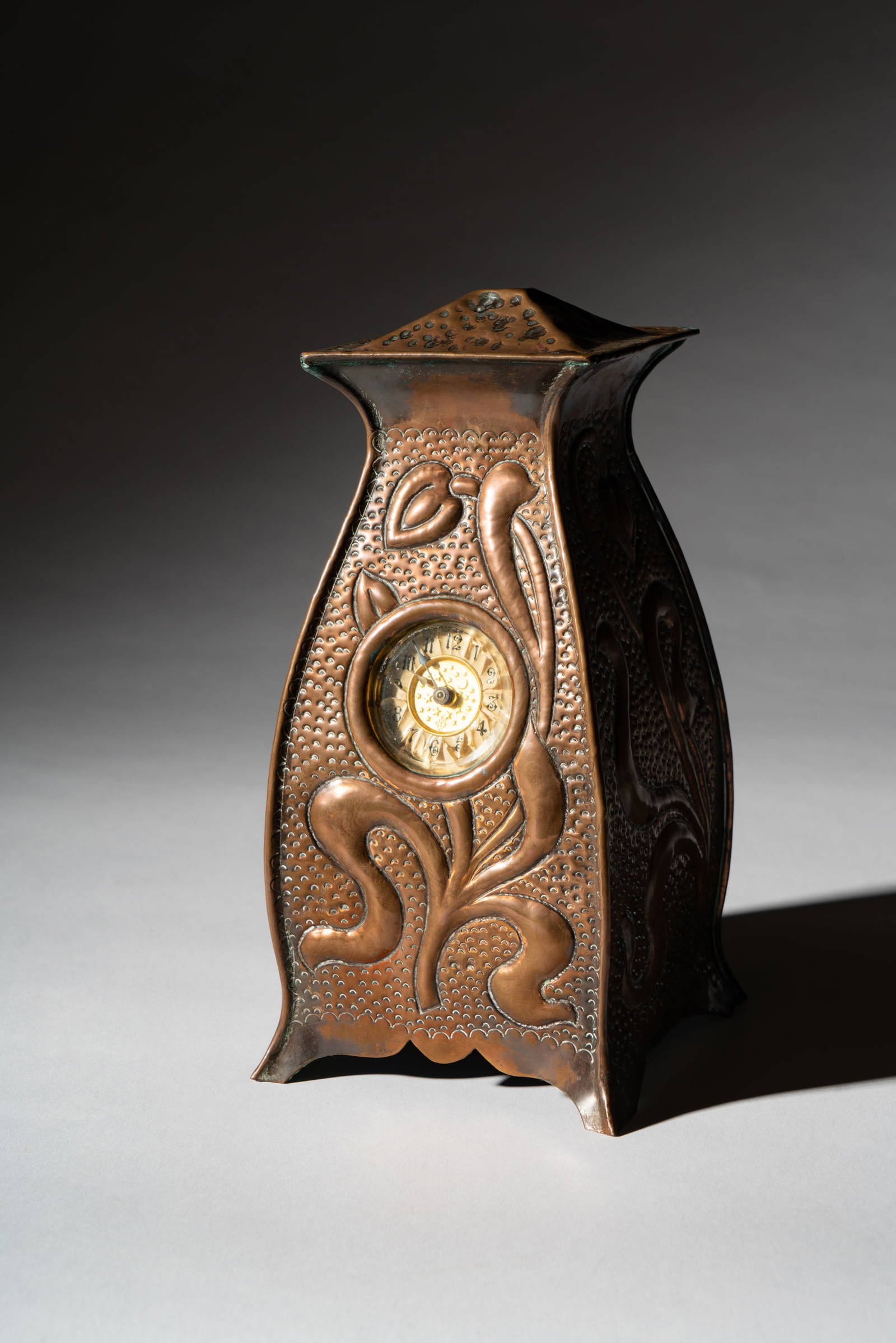 English Arts And Crafts Hammered Copper Table Clock Auction