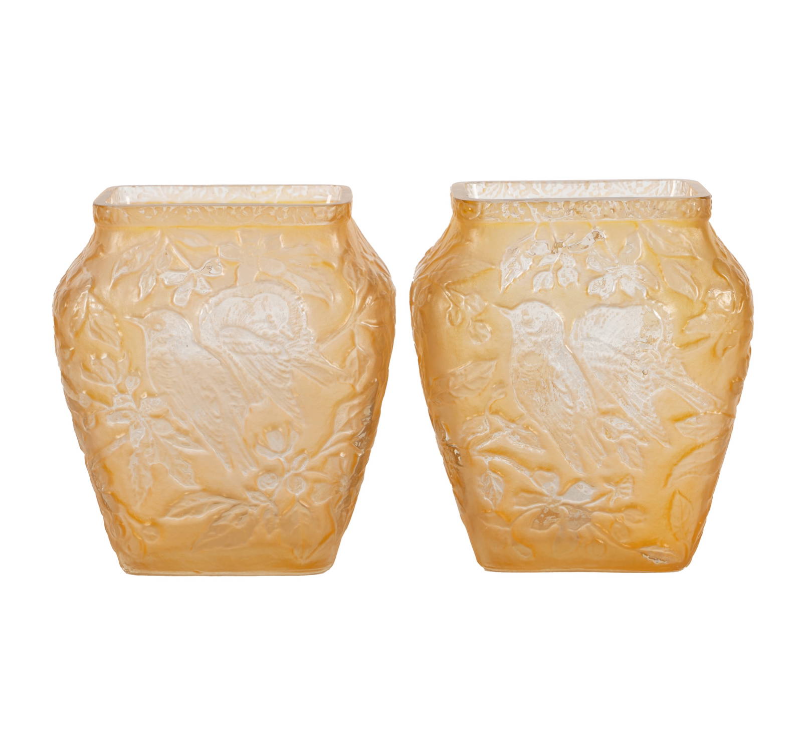 Reuben Haley For Consolidated Glass: Pair Of Chickadee Vases Auction