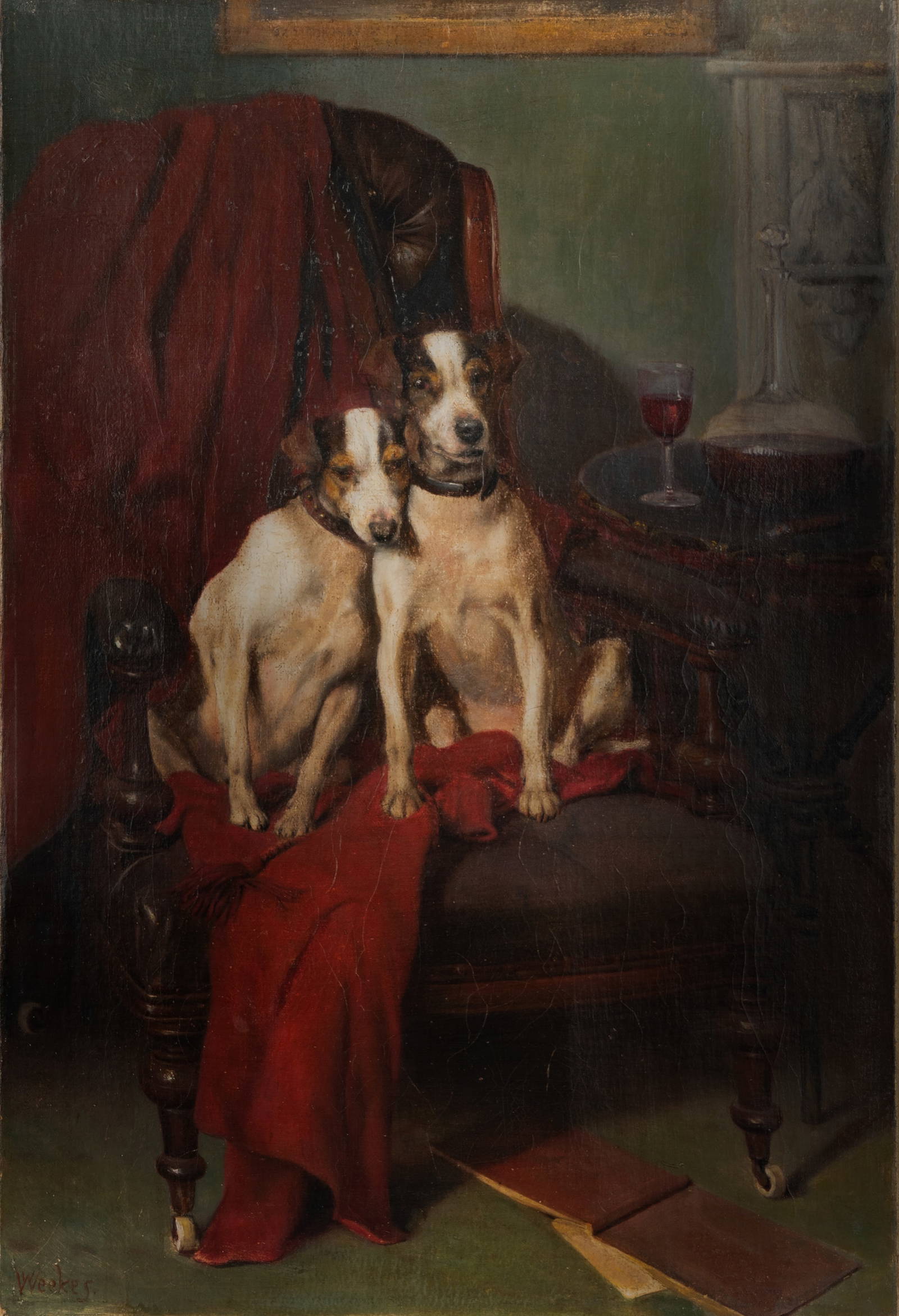 William Weekes (1856-1904): Two Dogs On A Chair Auction