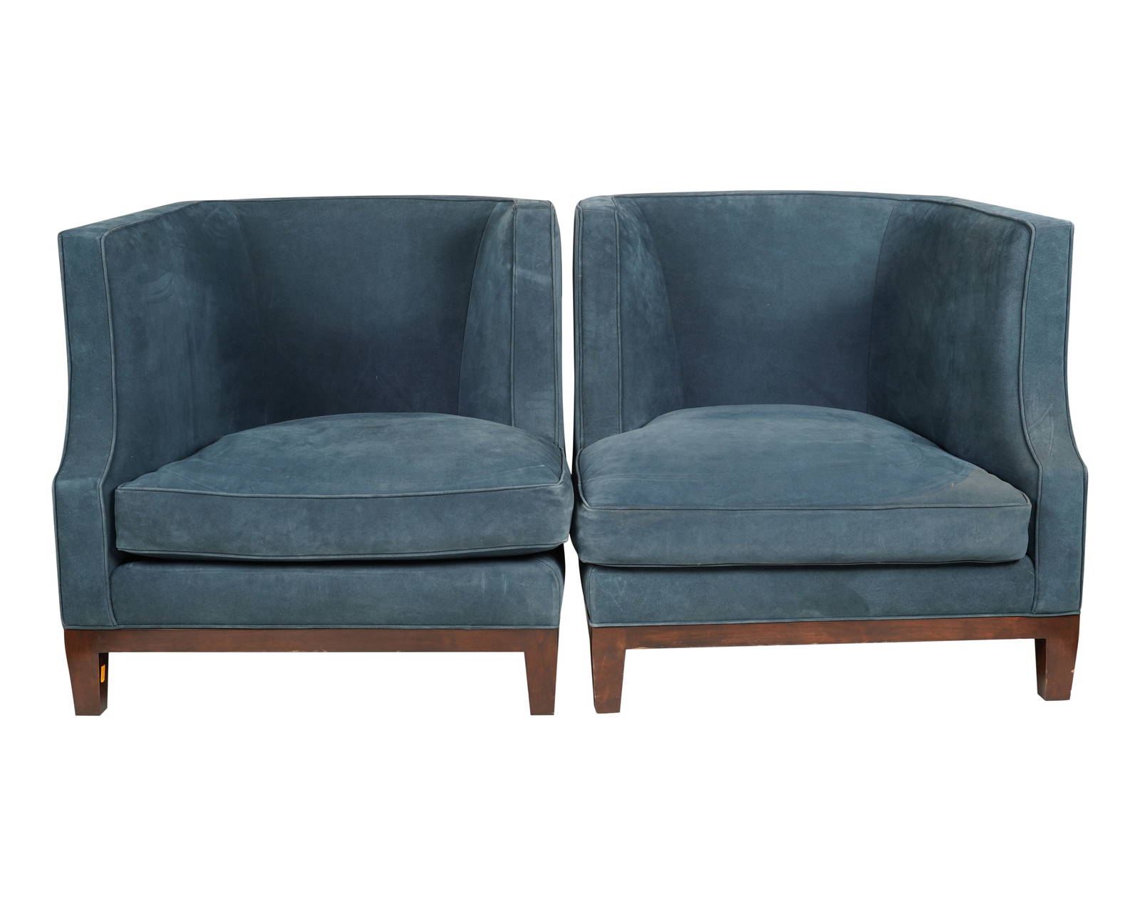A Pair Of Contemporary Blue Suede Asymmetrical Chairs Auction