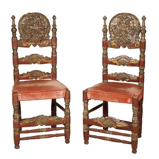 A Pair Of Peruvian Painted And Gilt Chairs