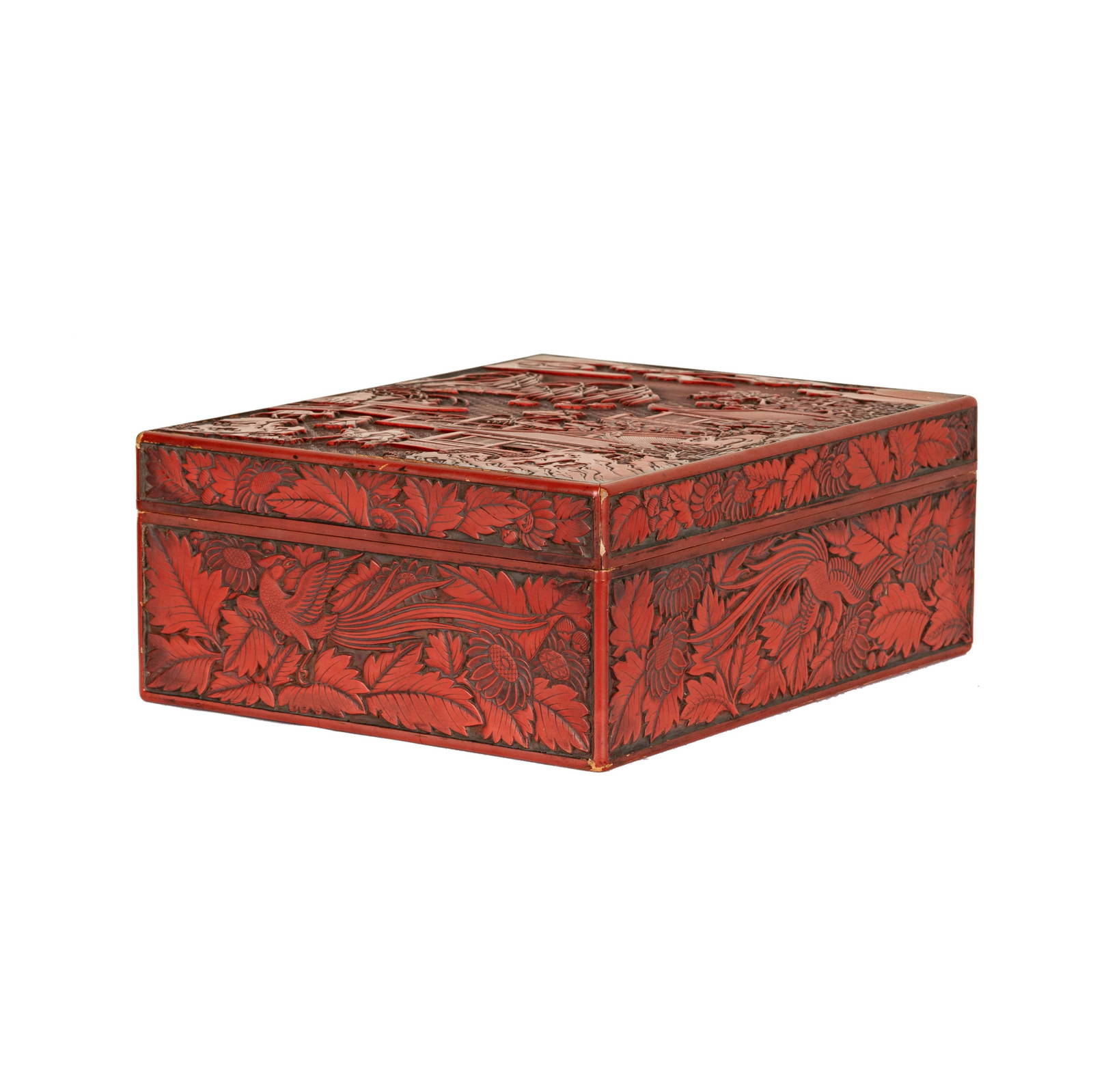 A Chinese Carved Red-lacquered Box Auction