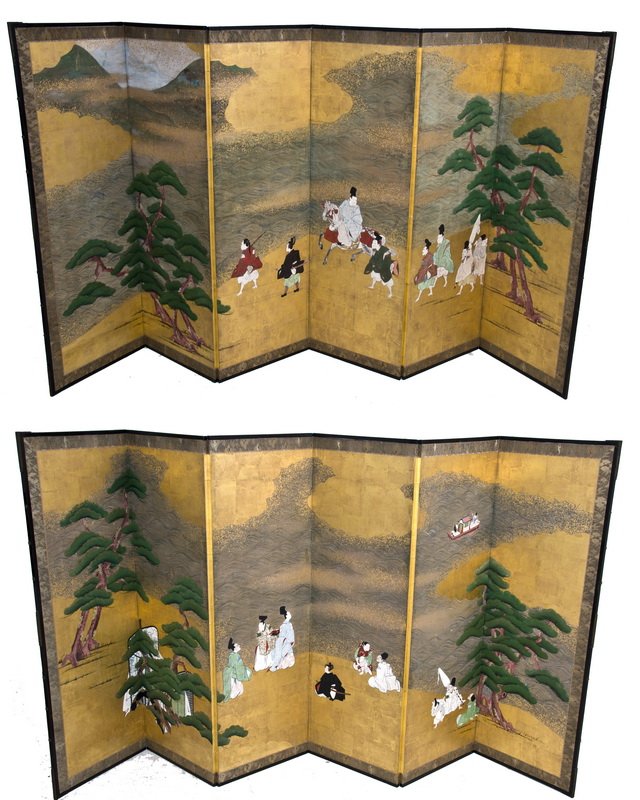 PAIR OF SIX-PANEL JAPANESE PAPER SCREENS