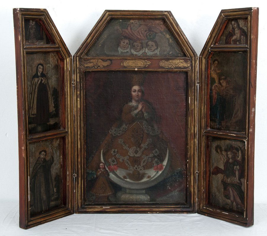 SPANISH COLONIAL TRIPTYCH RETABLO