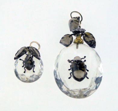Pair Rock Crystal Insect Pendents With Diamonds