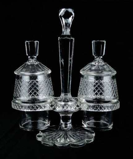 Antique French Cut Crystal Condiment Set
