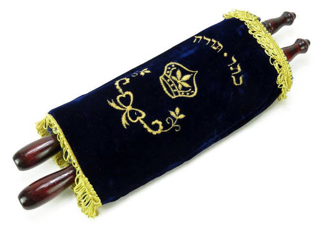 Judaic Torah Scroll With Velvet Holder.