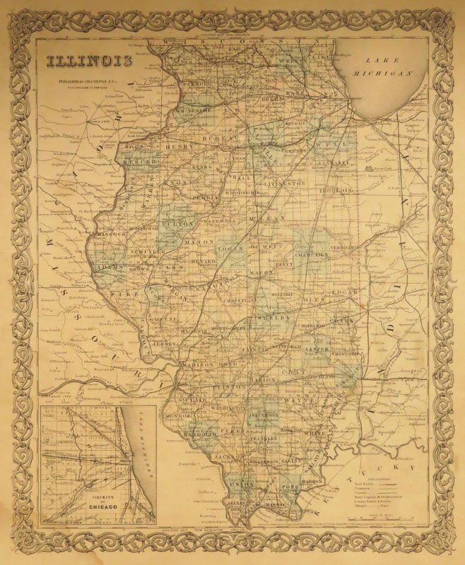 Framed Map Of Illinois.