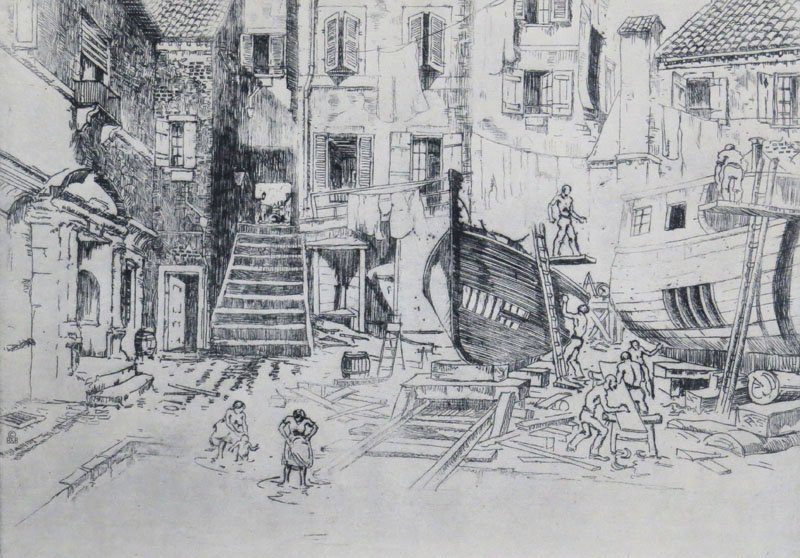 Lionel Barrymore Etching "courtyard Venice" Signed.