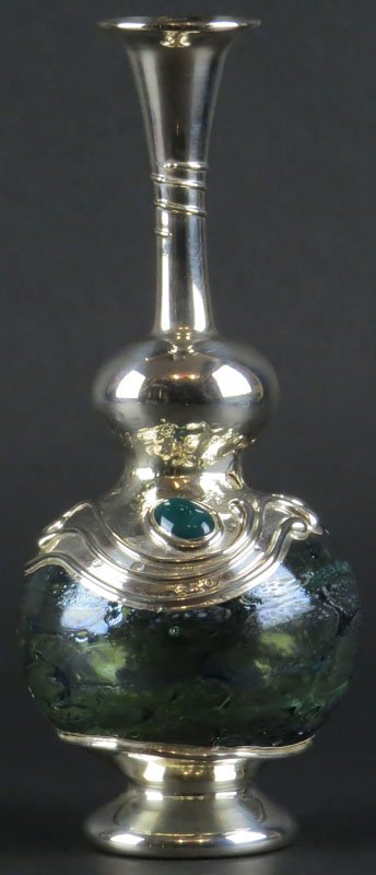 David Barak Israeli Blown Glass and Solid Silver Vase.