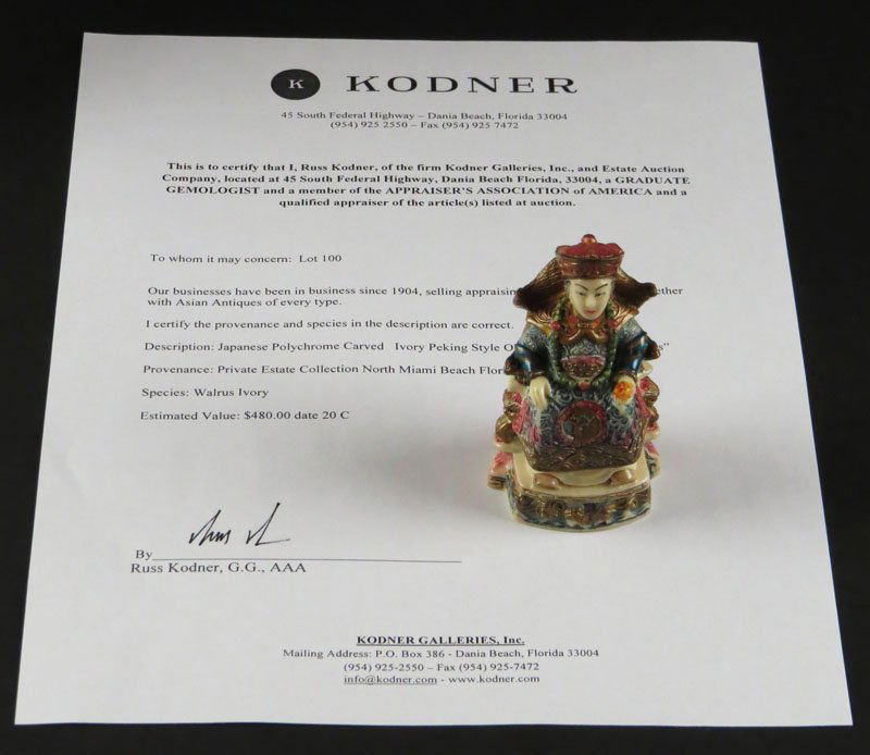 20th Century Japanese Polychrome Carved Walrus Ivory