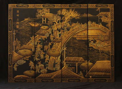 Four Chinese Wooden Architectural Panels.