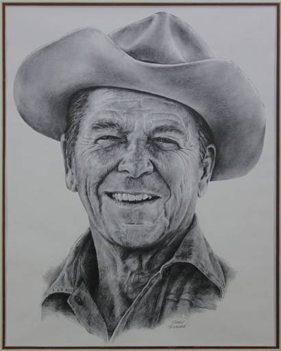 Gary Giuffre Print Of Ronald Reagan Pencil Signed Lower