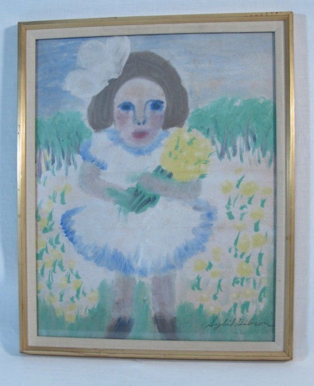 Signed Framed Sybil Gibson Folk Art Painting