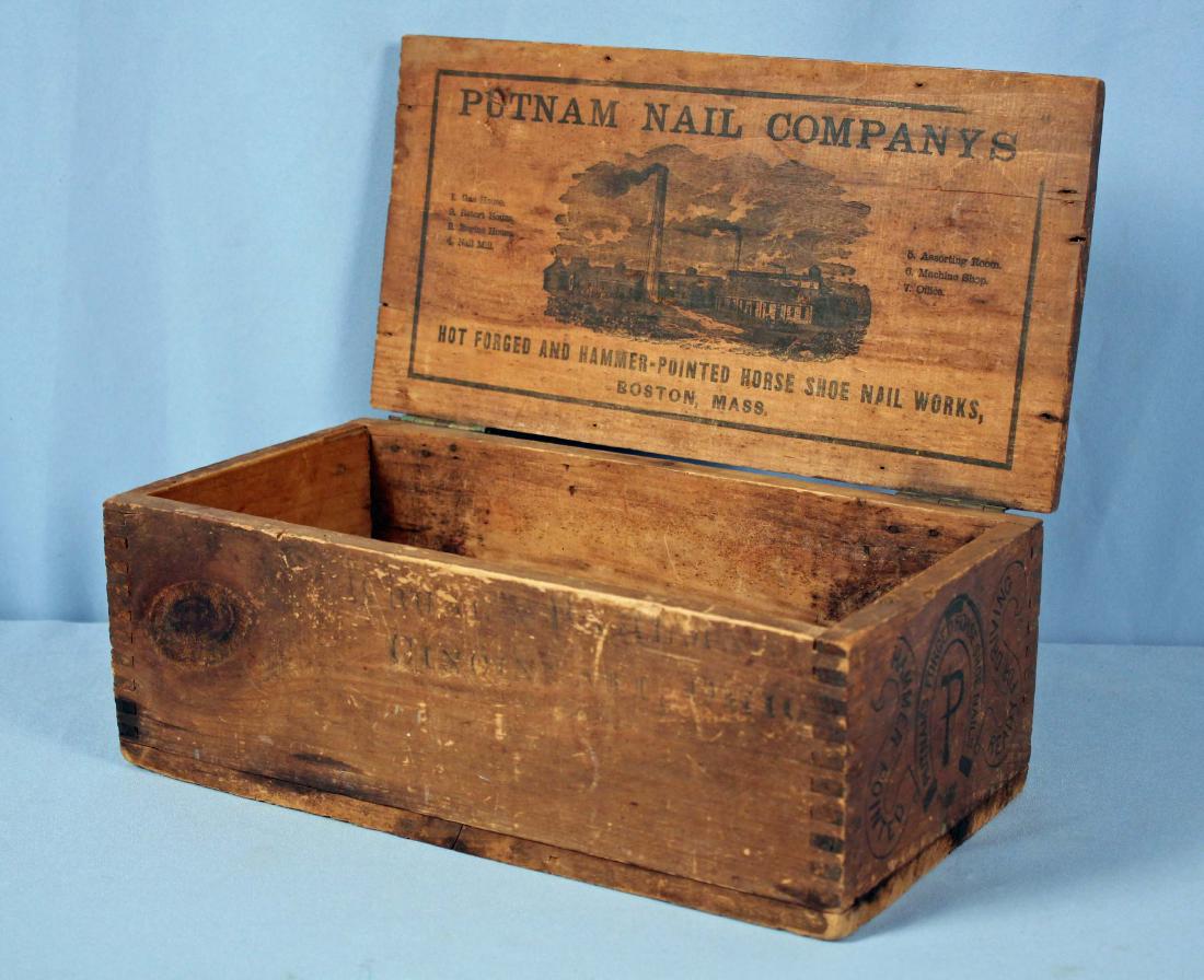 Putnam Nail Co. Wood Horseshoe Nail Stenciled Box
