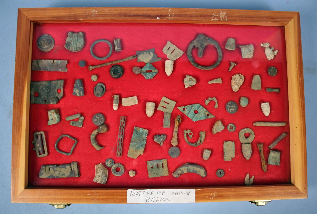 Civil War Battle of Shiloh Relics in Wood Case