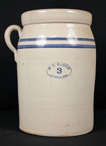 W D Suggs Smithville, Ms 3 Gallon Crock W/ Lid