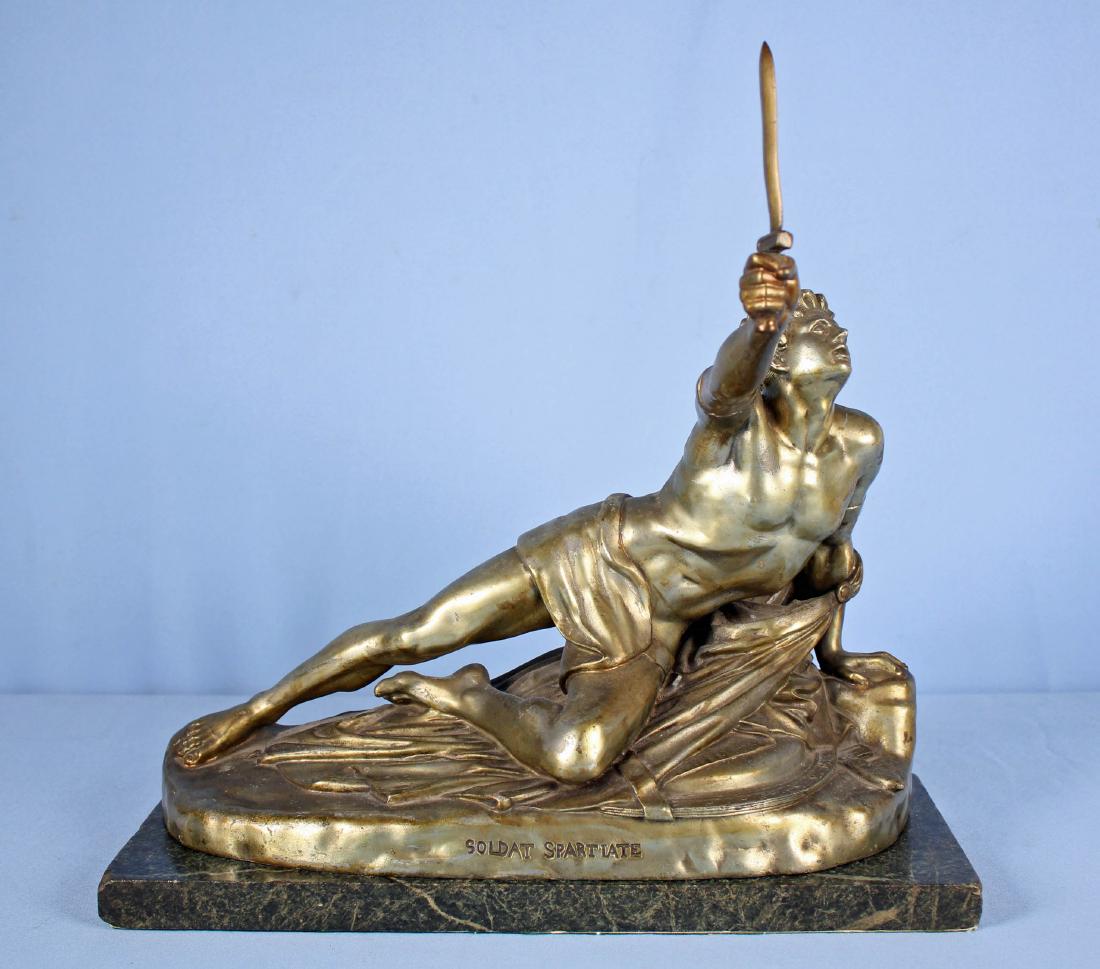 Antique Soldat Spartiate Silverplate Statue