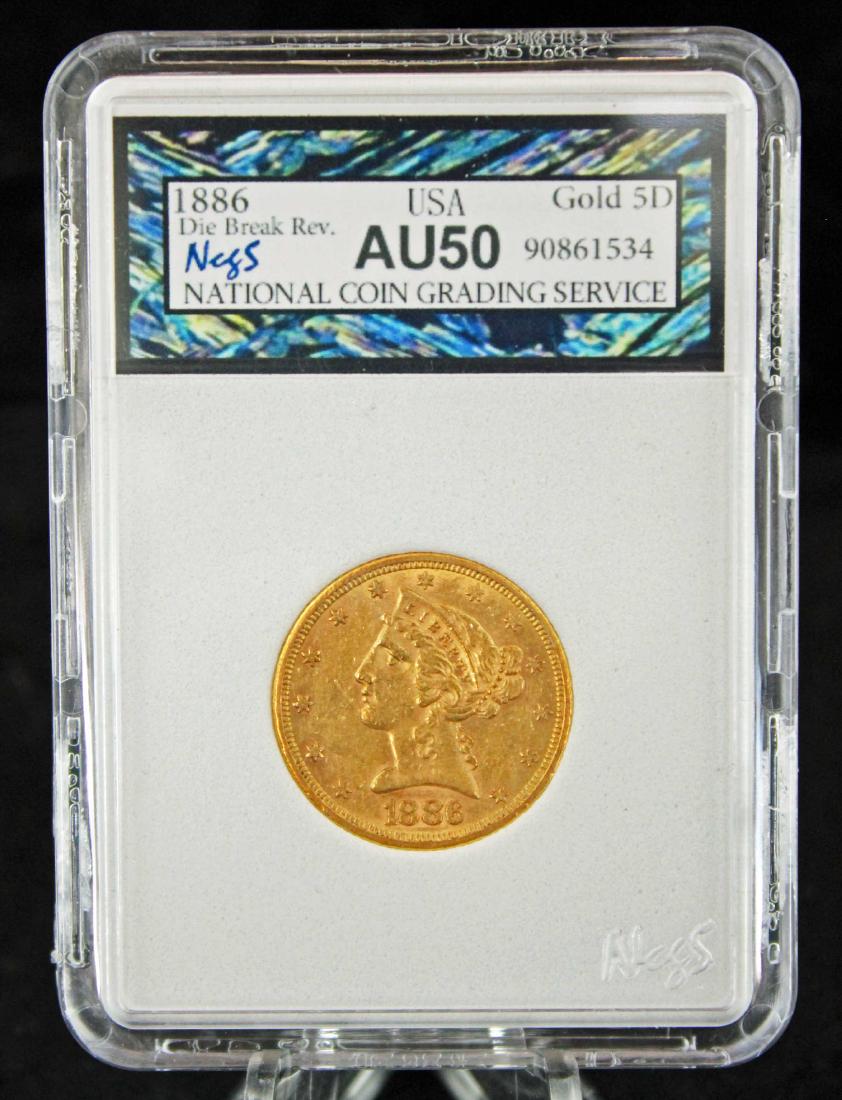 1886 $5 Dollar Gold Liberty Head Coin NCGS AU 50 - Sep 27, 2018 ...