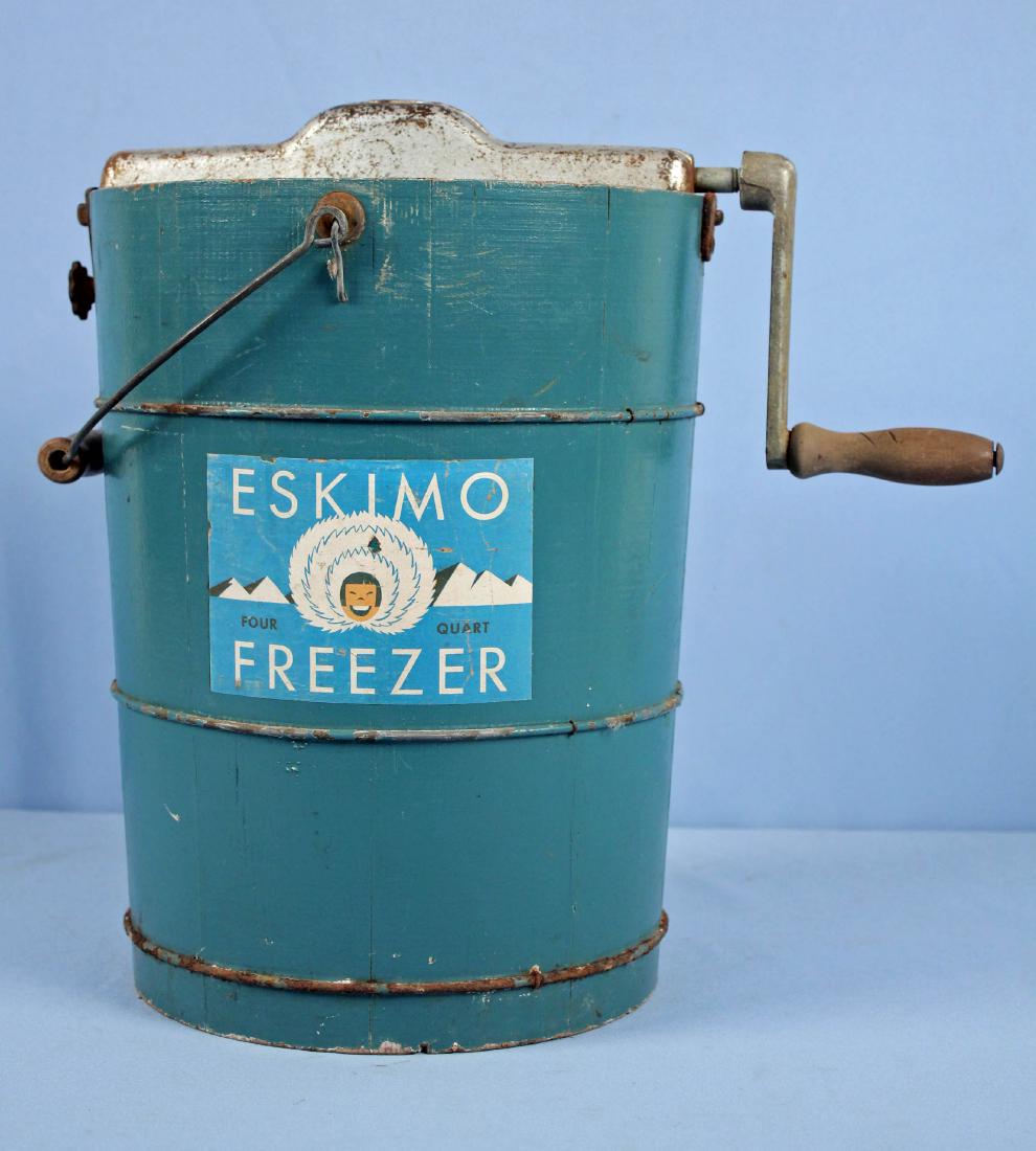 Eskimo Crank Wooden Ice Cream Freezer with Label