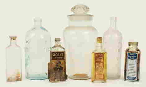 Collection of Four Rare Antique Label Under Glass Back Bar Bottles ...
