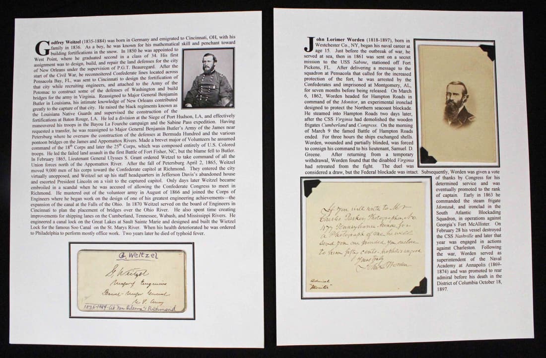 Civil War John Worden & Godfrey Weitzel Signatures Auction