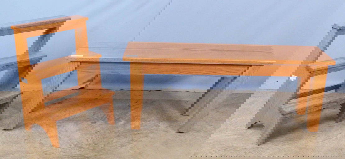 Amish Oak Bed Steps & Bench