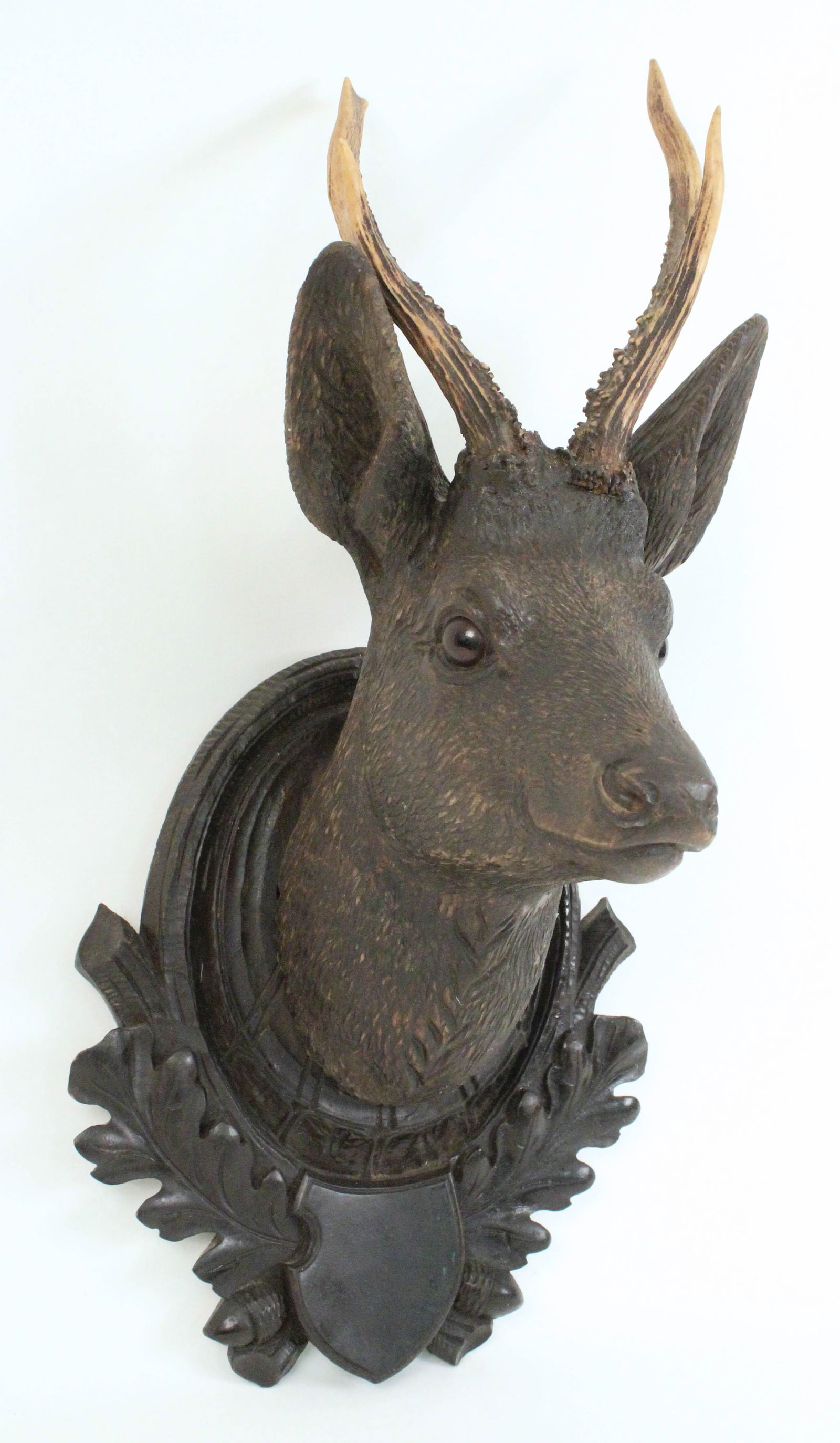 Black Forest Carved Stag Head W/ Glass Eyes Auction