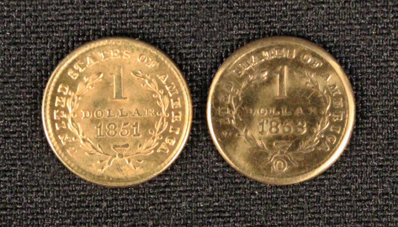 Two One Dollar Gold Coins 1851 & 1853 Auction
