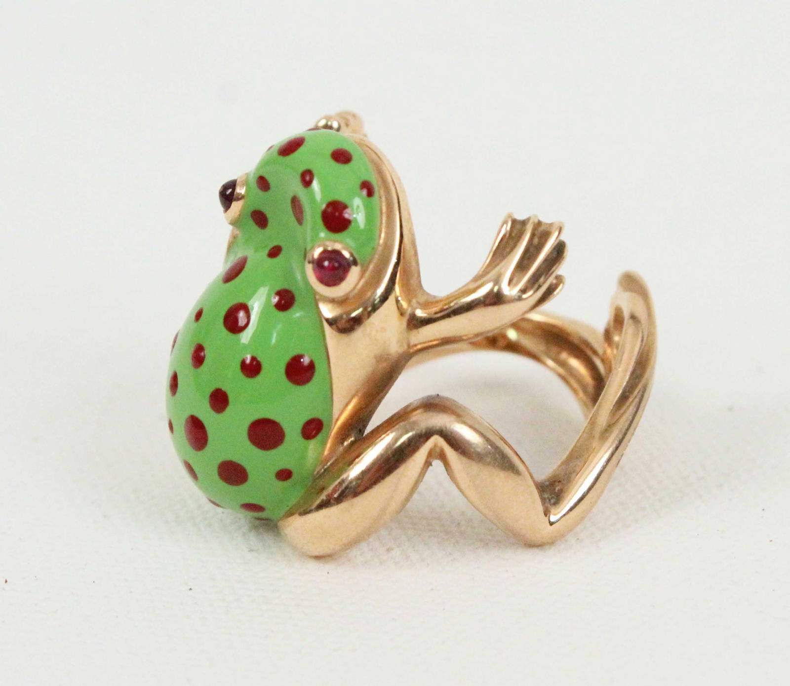 Enameled Tree Frog Ring 18k Yellow Gold Auction