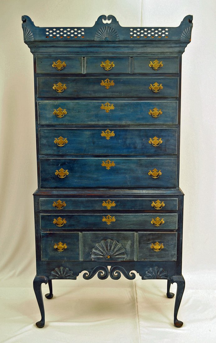 Eldred Wheeler, Dunlap Highboy In Blue Milk Paint
