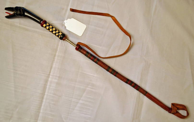 Leather Riding Crop W/ Carved Dog's Head Handle