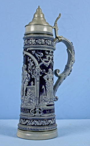 Two Liter Antique German Blue & Grey Beer Stein