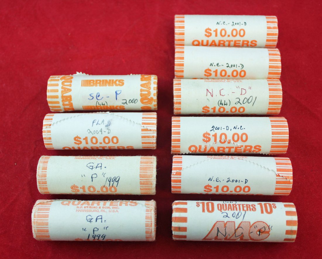 10 Rolls Uncirculated Quarters 1999 2004 P & D