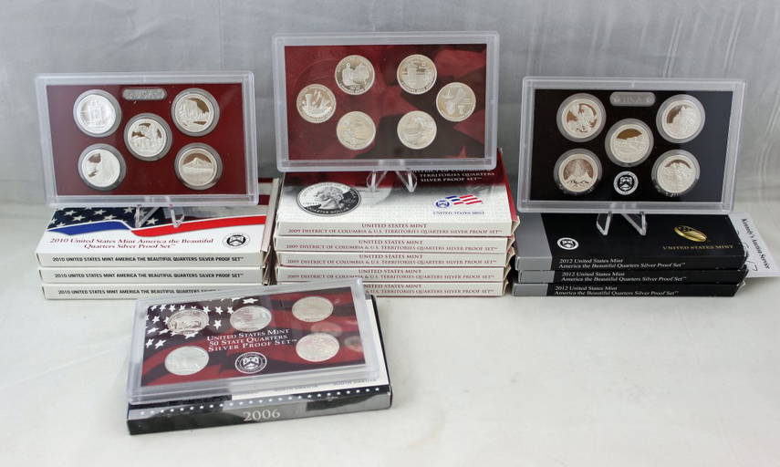 12 U.s. Mint Proof Quarter Sets, 50 States Etc.