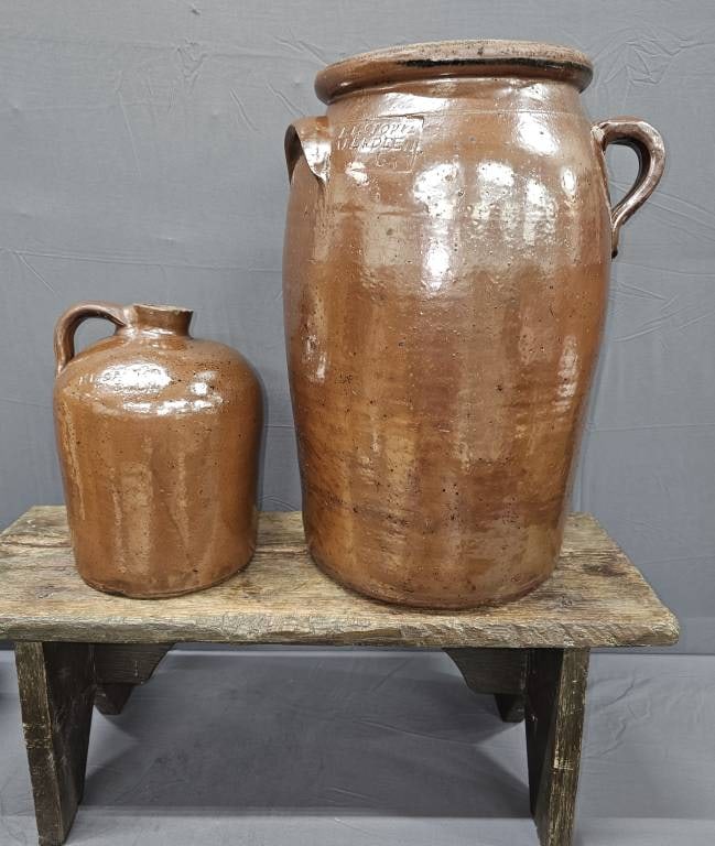 El Stork Aberdeen Georgia Mark Churn And Jug Lot Auction