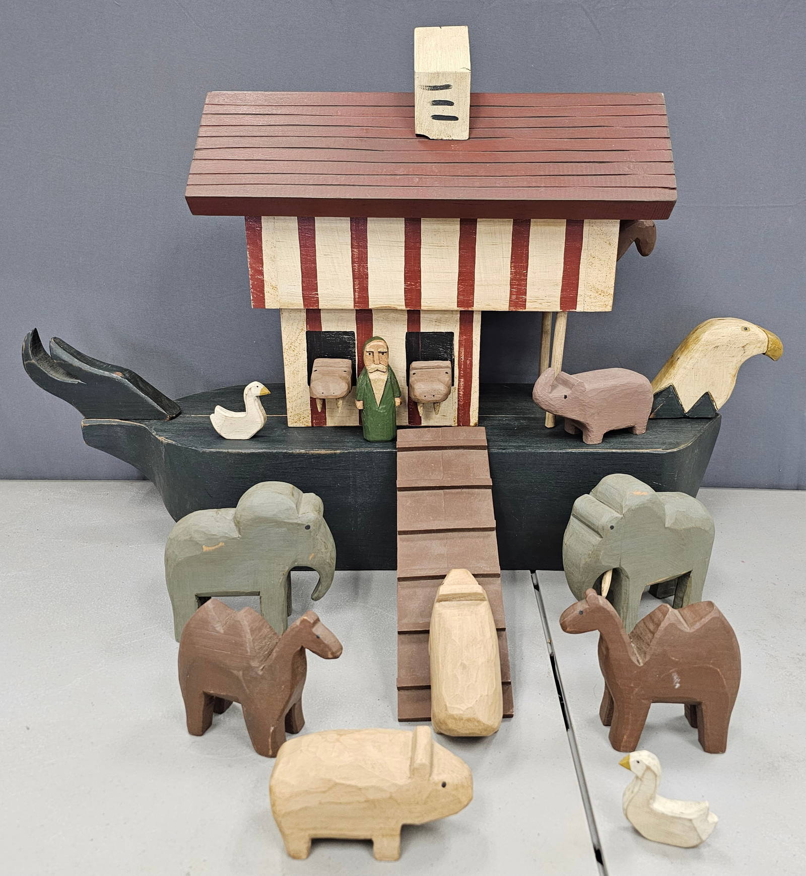 Folk Art Wooden Painted Peacock & Snake Auction