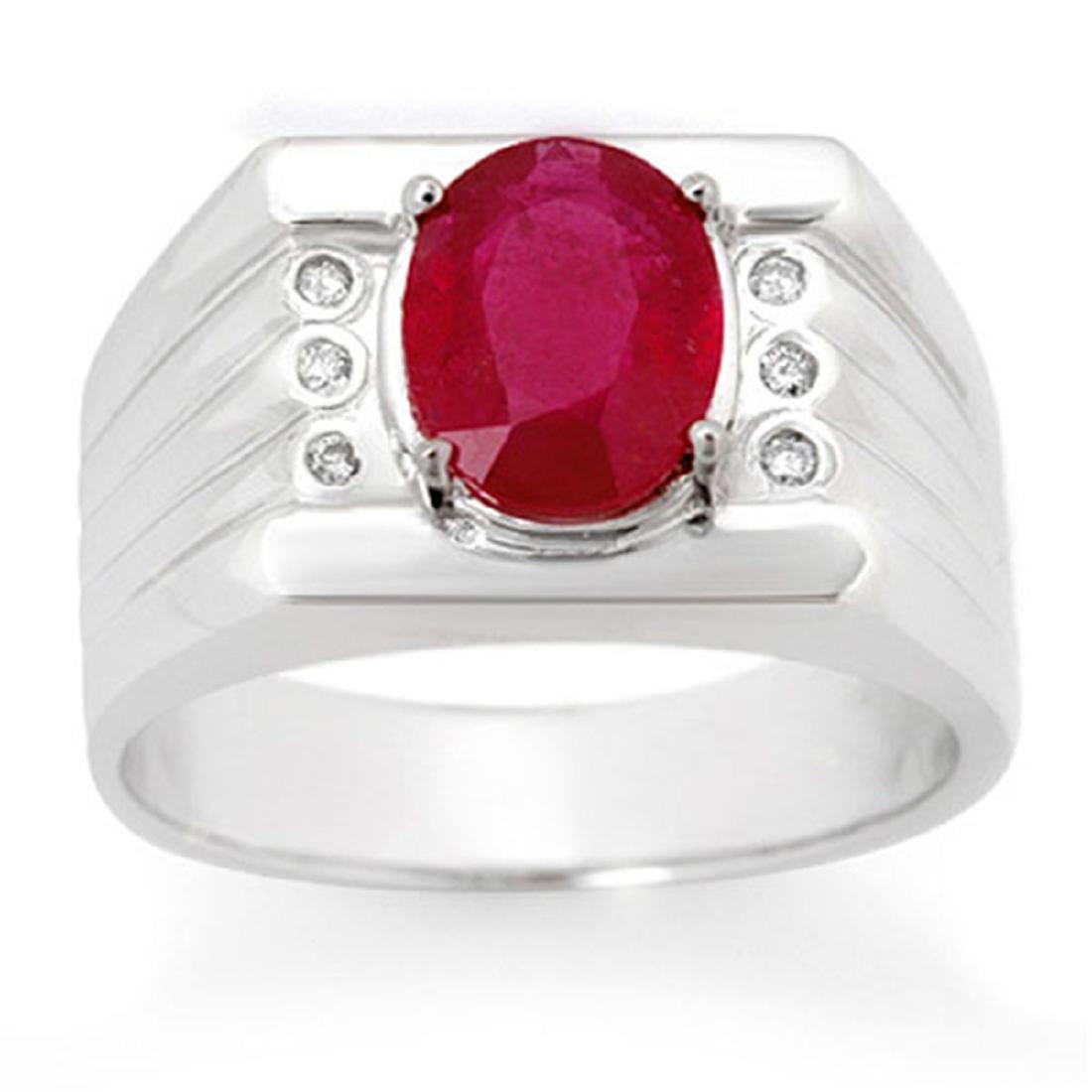 3.06 CTW Ruby & Diamond Men's Ring 10K White Gold